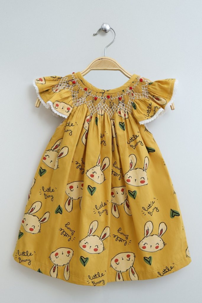 Yellow Smock Dress With Simple Rabbit Pattern - SG073